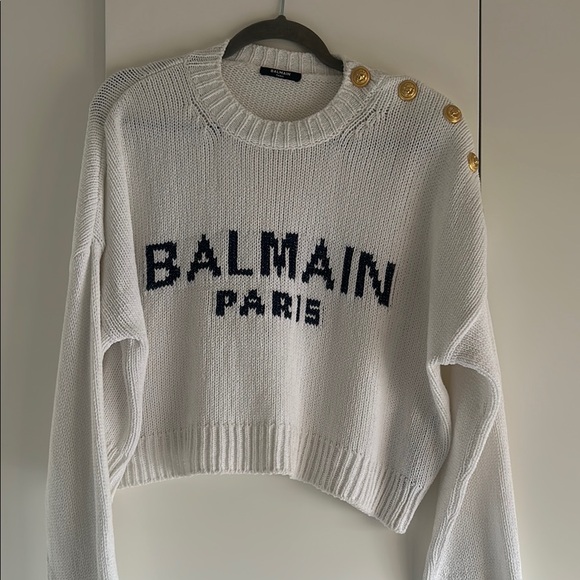 Balmain | Sweaters | Balmain White Sweater With Gold Buttons | Poshmark
